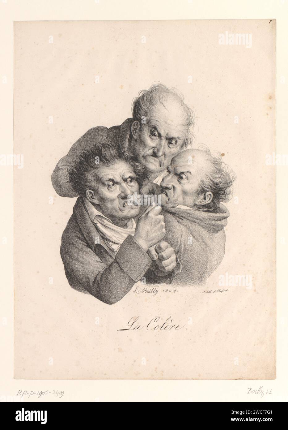 Caricature of three furious men, Louis-Léopold Boilly, 1824 print Paris ...