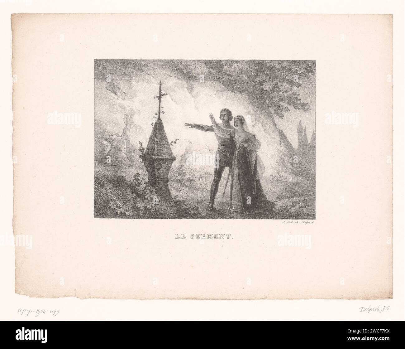Knight and Lady take an oath at a cross, Horace Vernet, François ...