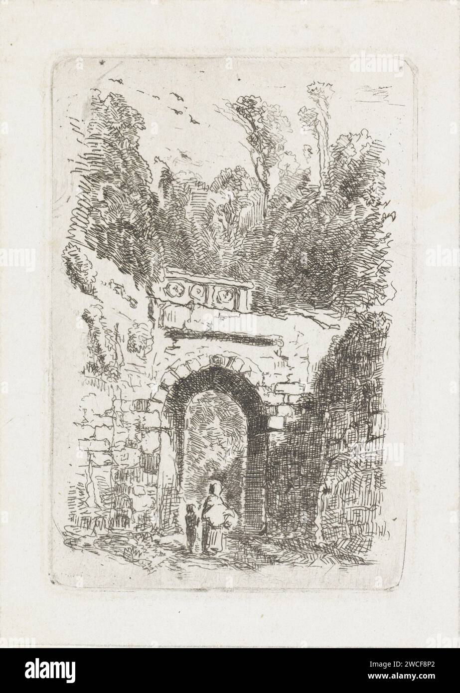 Woman with child at a gate, Maria Vos, 1834 - 1886 print A woman with a ...