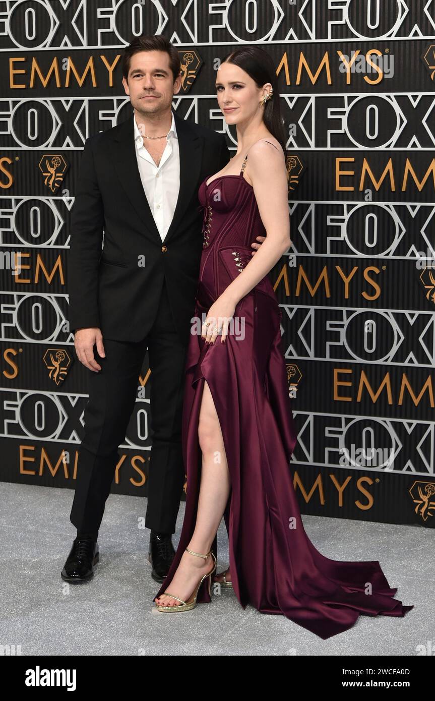 Jason Ralph, left, and Rachel Brosnahan arrive at the 75th Primetime ...