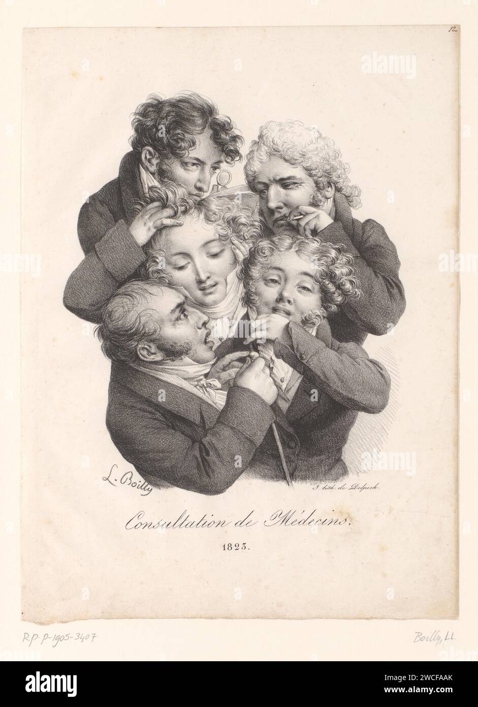 Caricature of five doctors who consult each other, Louis-Léopold Boilly ...