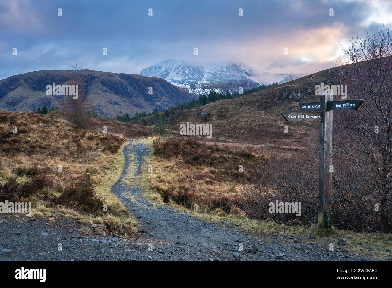 Hiking path with directions in the Scottish Highlands, Fort William ...