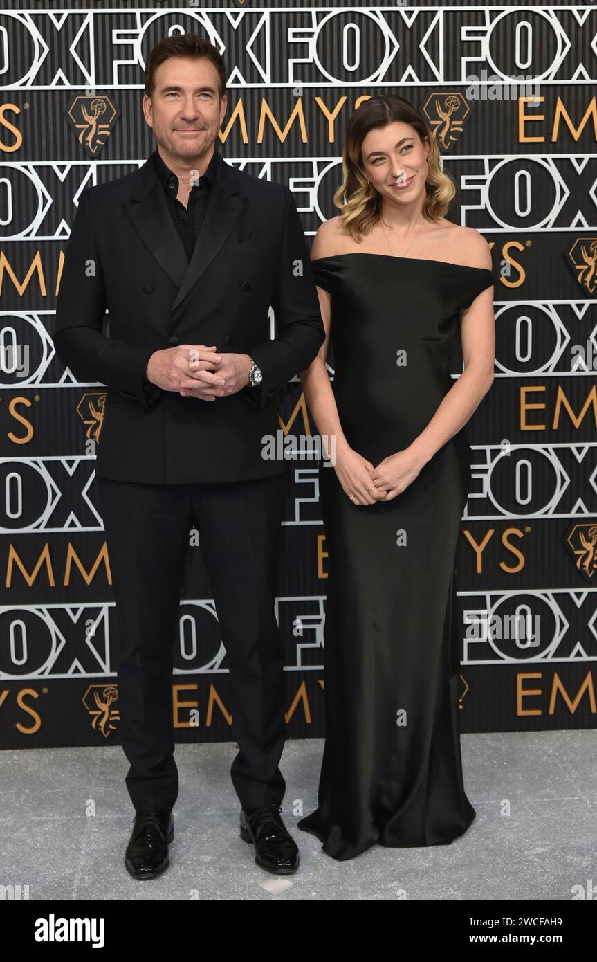 Dylan McDermott, left, and Colette McDermott arrive at the 75th Primetime Emmy Awards on Monday ...