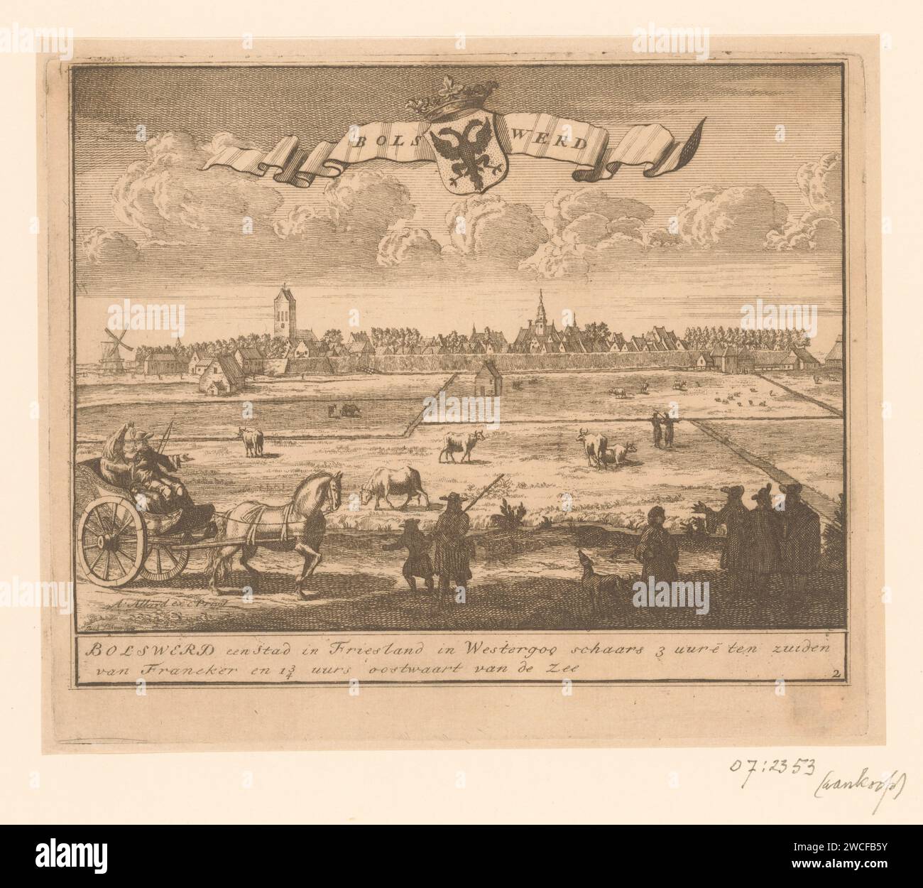 View of Bolsward, Jacob Folkema, 1702 - 1767 print paper etching city ...