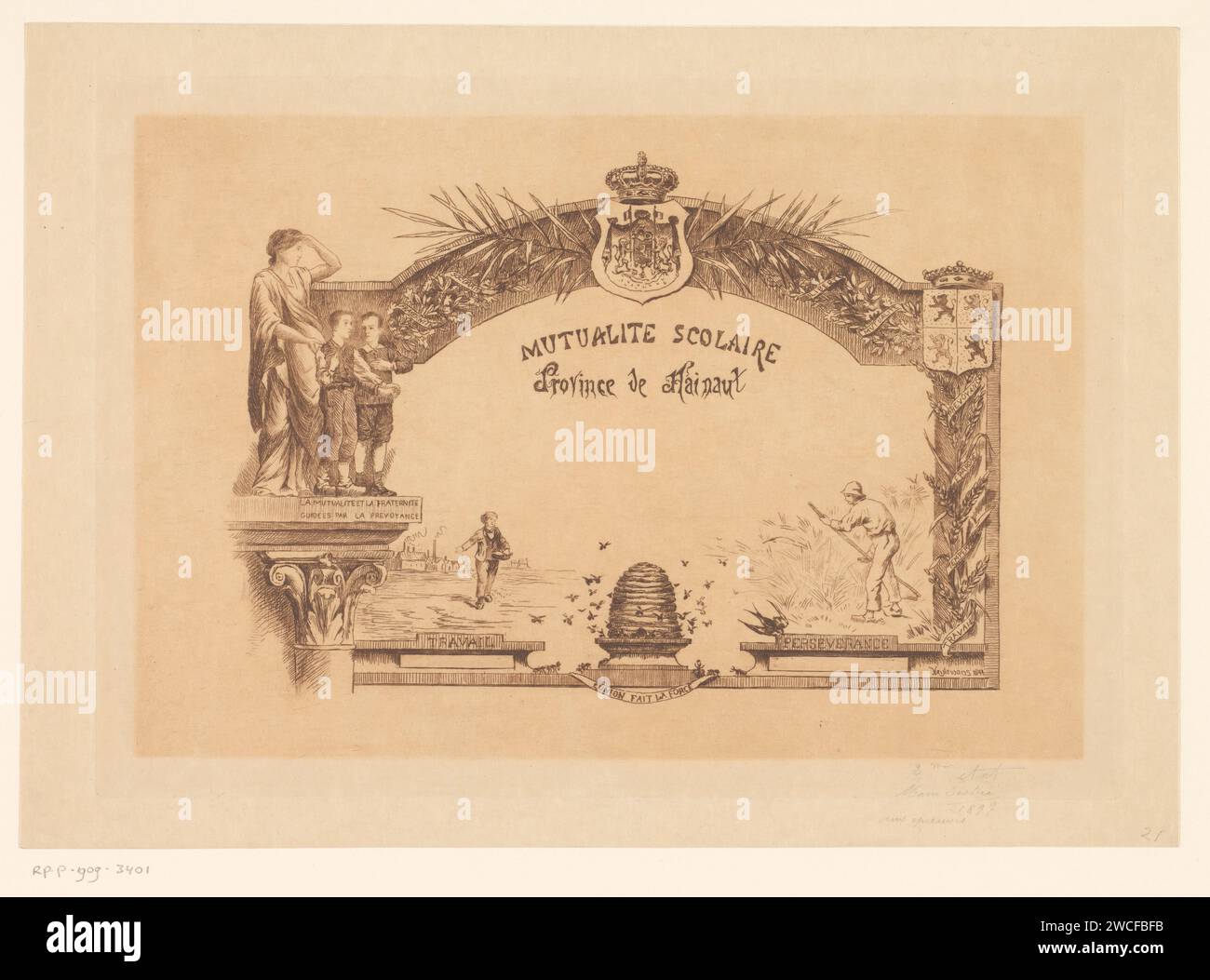 Diploma for the Mutualité Scolaire, Hainaut, Marie Danse, After Unknown ...