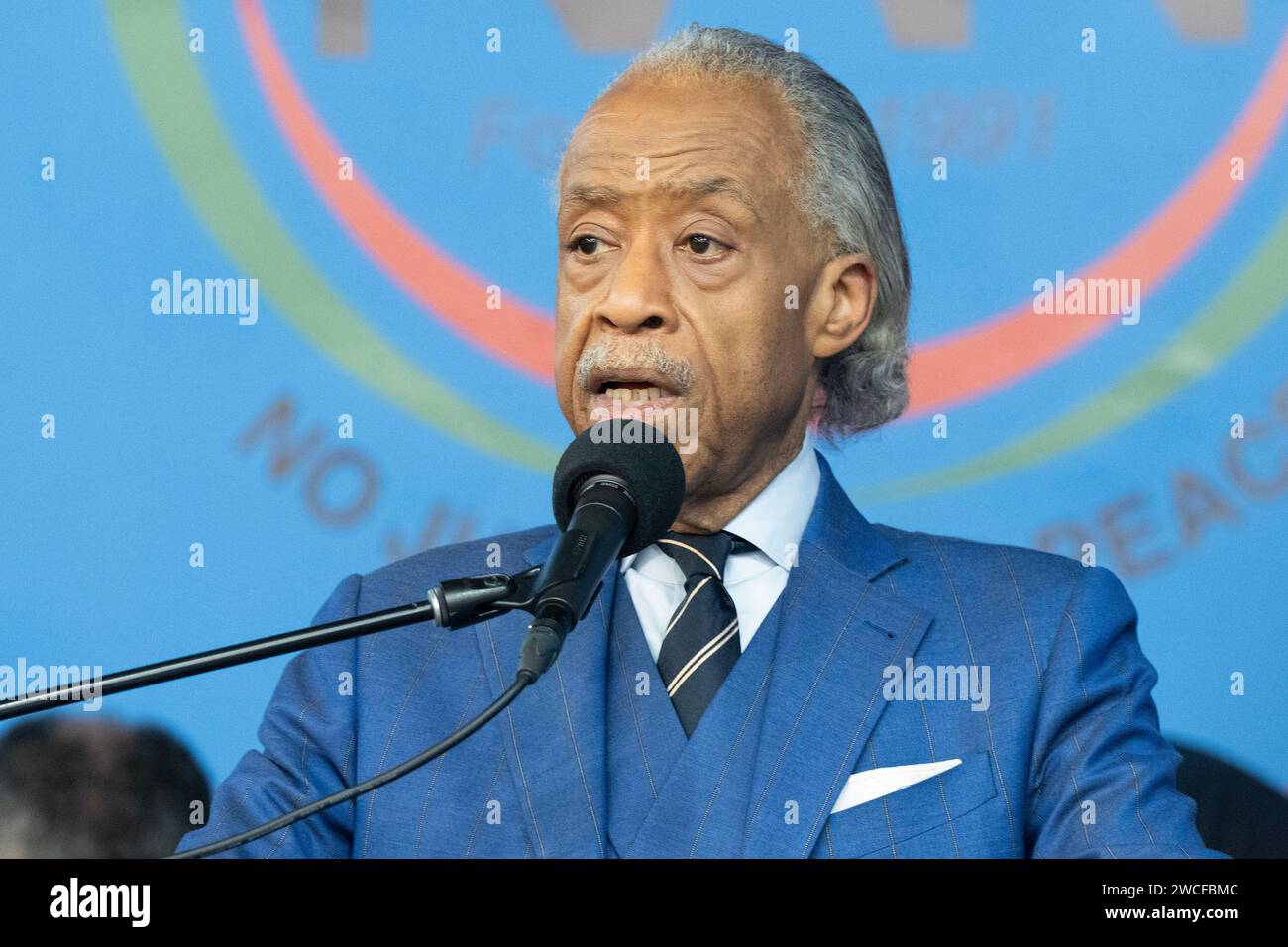 New York, USA. 15th Jan, 2024. Reverend Al Sharpton speaks during MLK ...