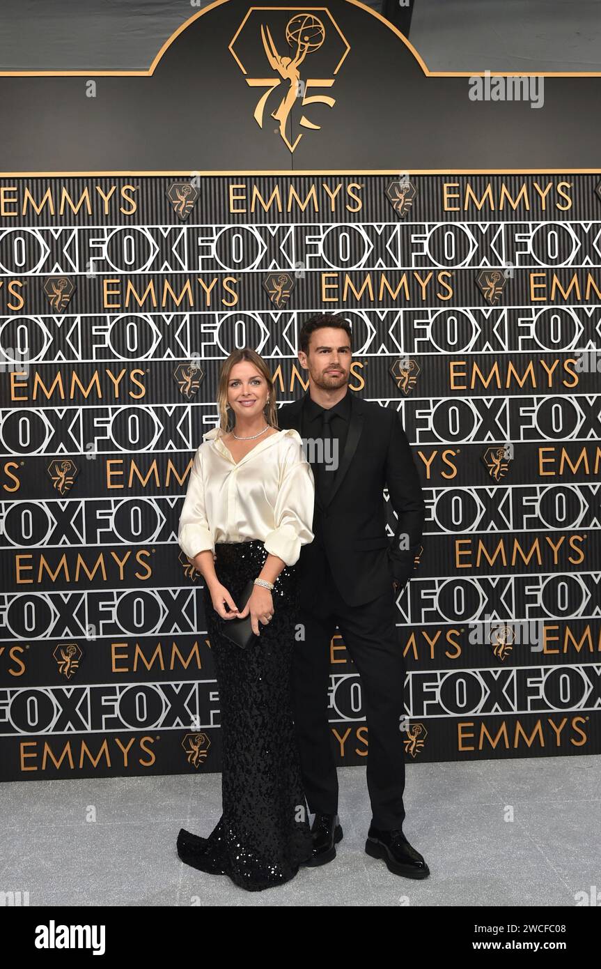 Ruth Kearney, left, and Theo James arrive at the 75th Primetime Emmy ...
