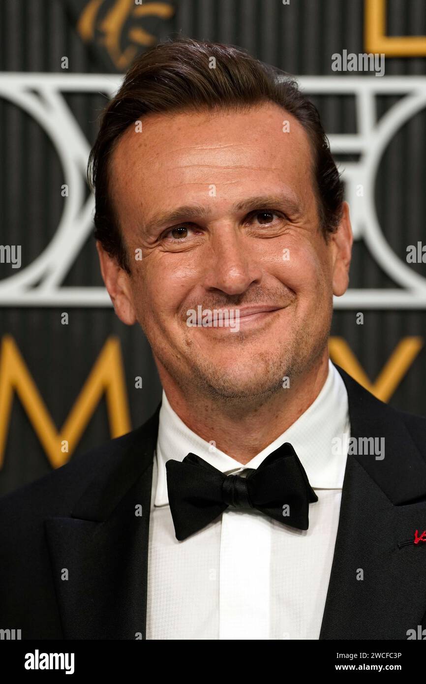 Jason Segel poses for a Red Carpet portrait at the 75th Emmy Awards on ...