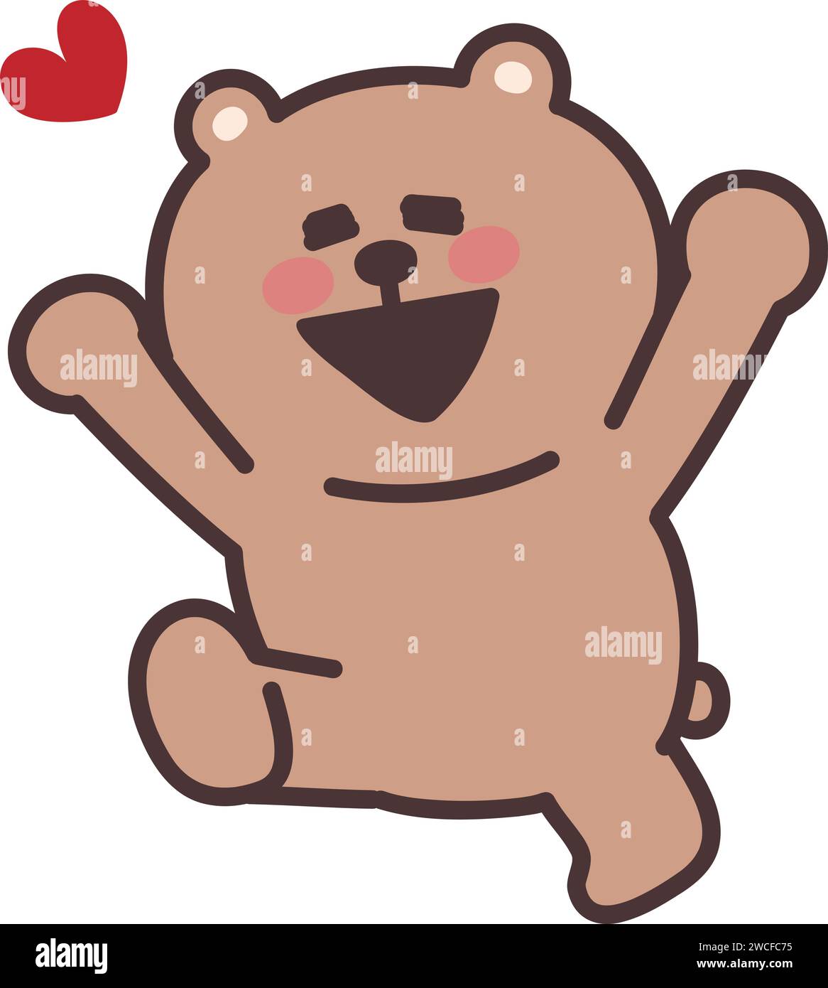 Cartoon bear jumping for joy with a heart. Vector illustration isolated ...