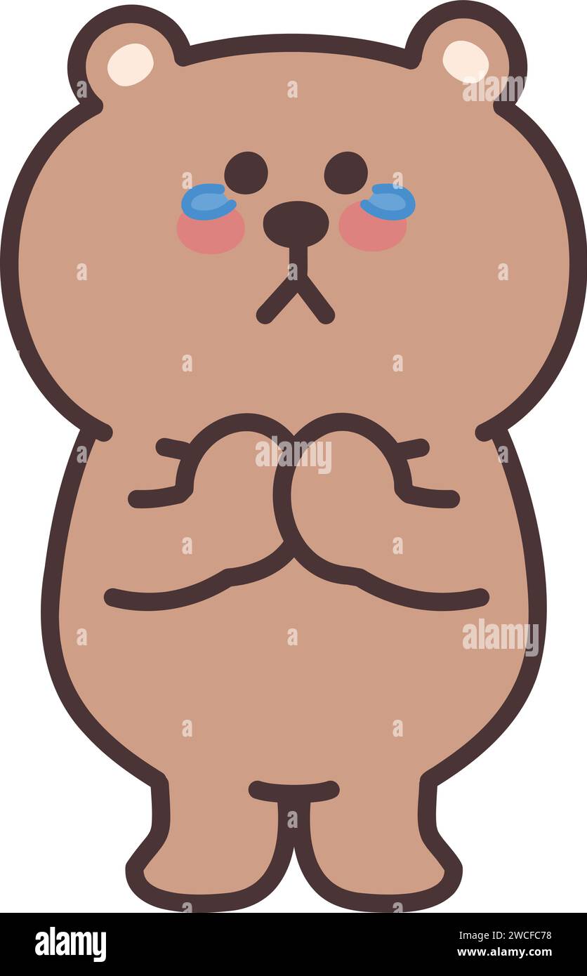 Cartoon teddy bear praying in tears. Vector illustration isolated on a ...