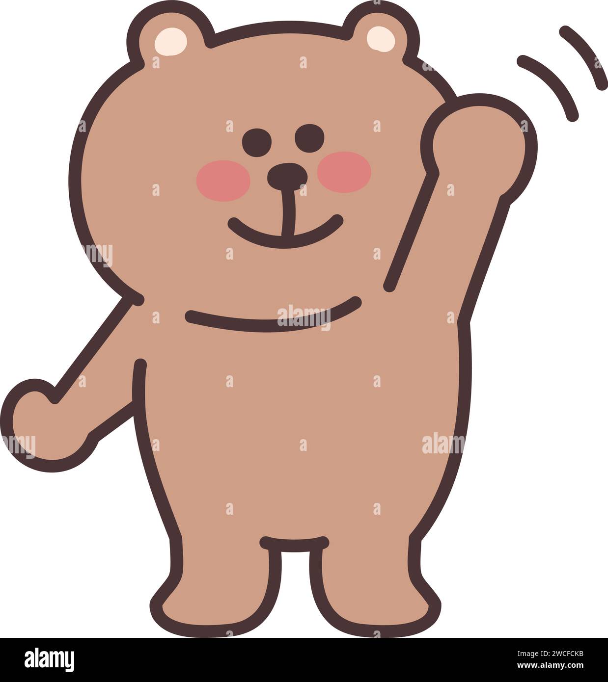Cartoon teddy bear greeting someone with raising a hand. Vector ...