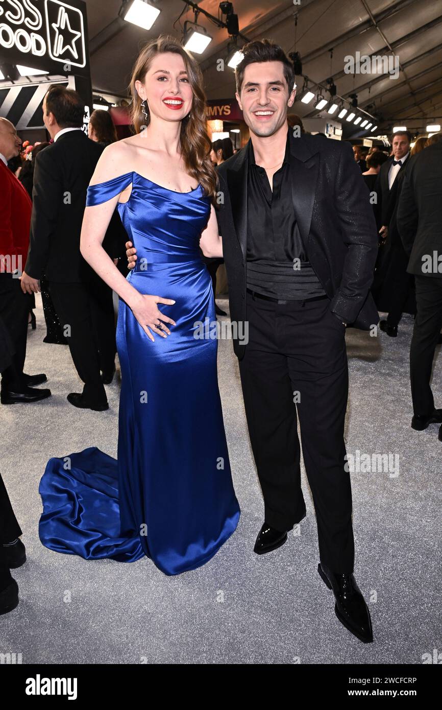 Ellie Heydon and Phil Dunster walk the red carpet at the 75th Emmy ...