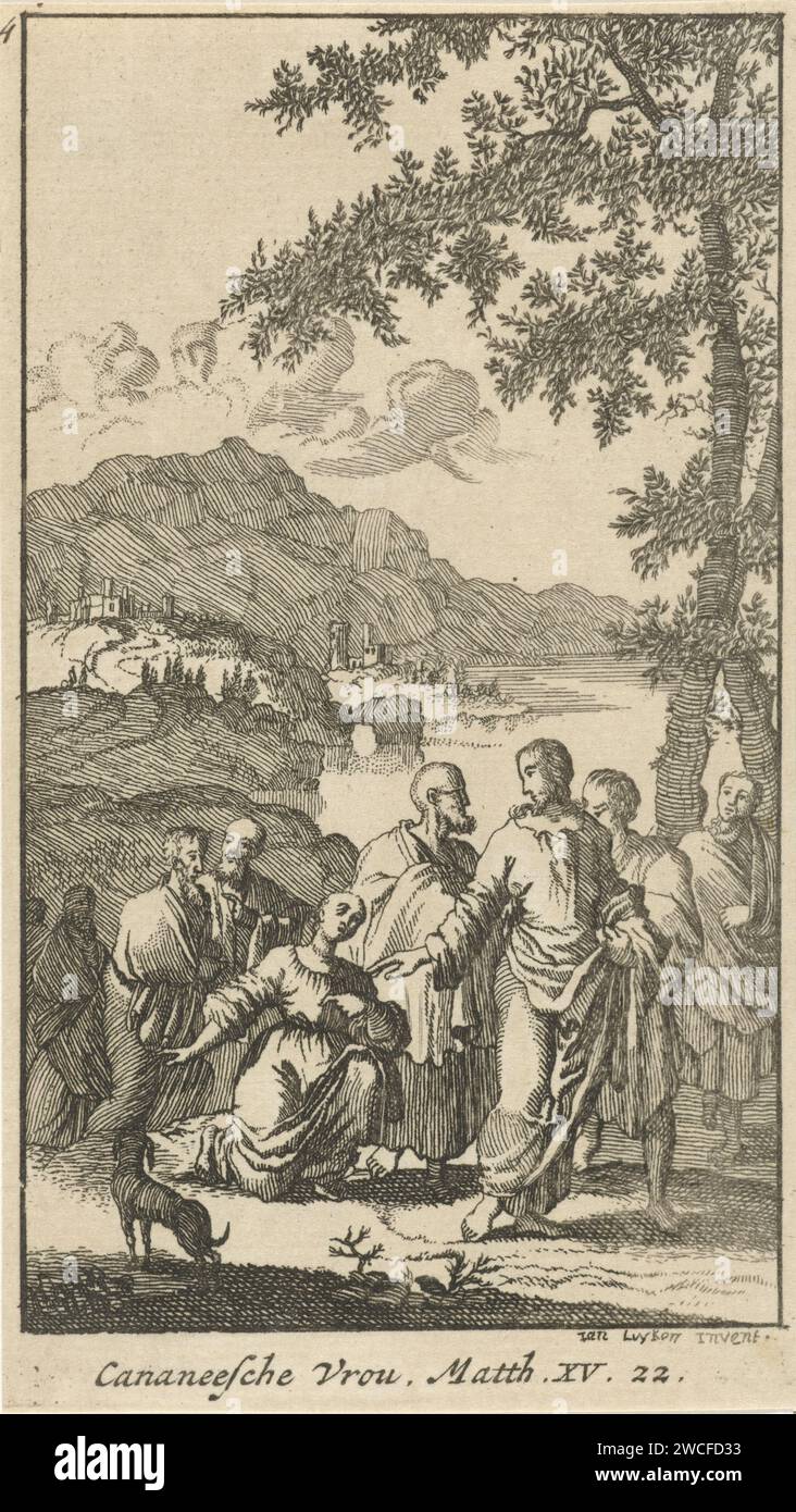 Christ and the Canaanite Woman, Anonymous, After Jan Luyken, 1720 print paper etching a ...