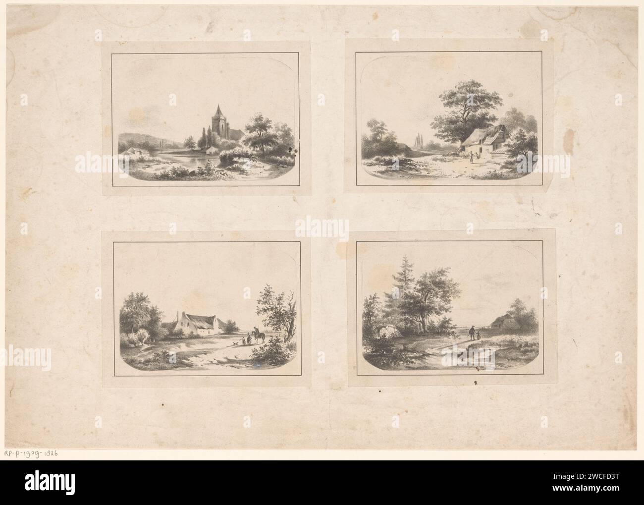 Four Landscapes, Anonymous, 1809 - 1899 print In the landscape at the ...