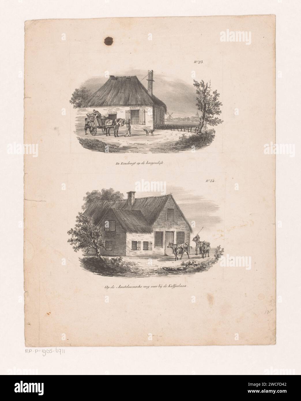 Two Boerenwoningen, Johannes Cornelis van Pappelendam, 1825 - 1845 ...