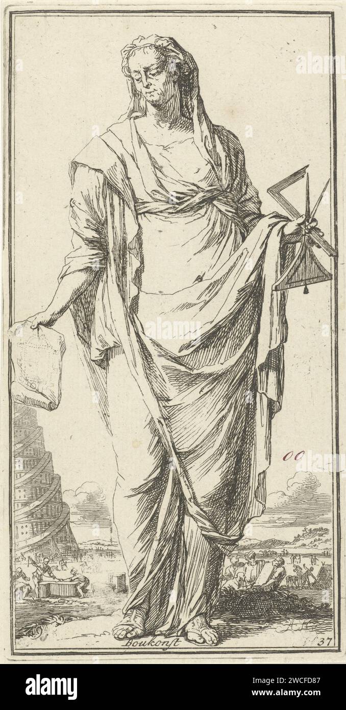 Personification of Architecture, Arnold Houbraken, 1710 - 1719 print A ...