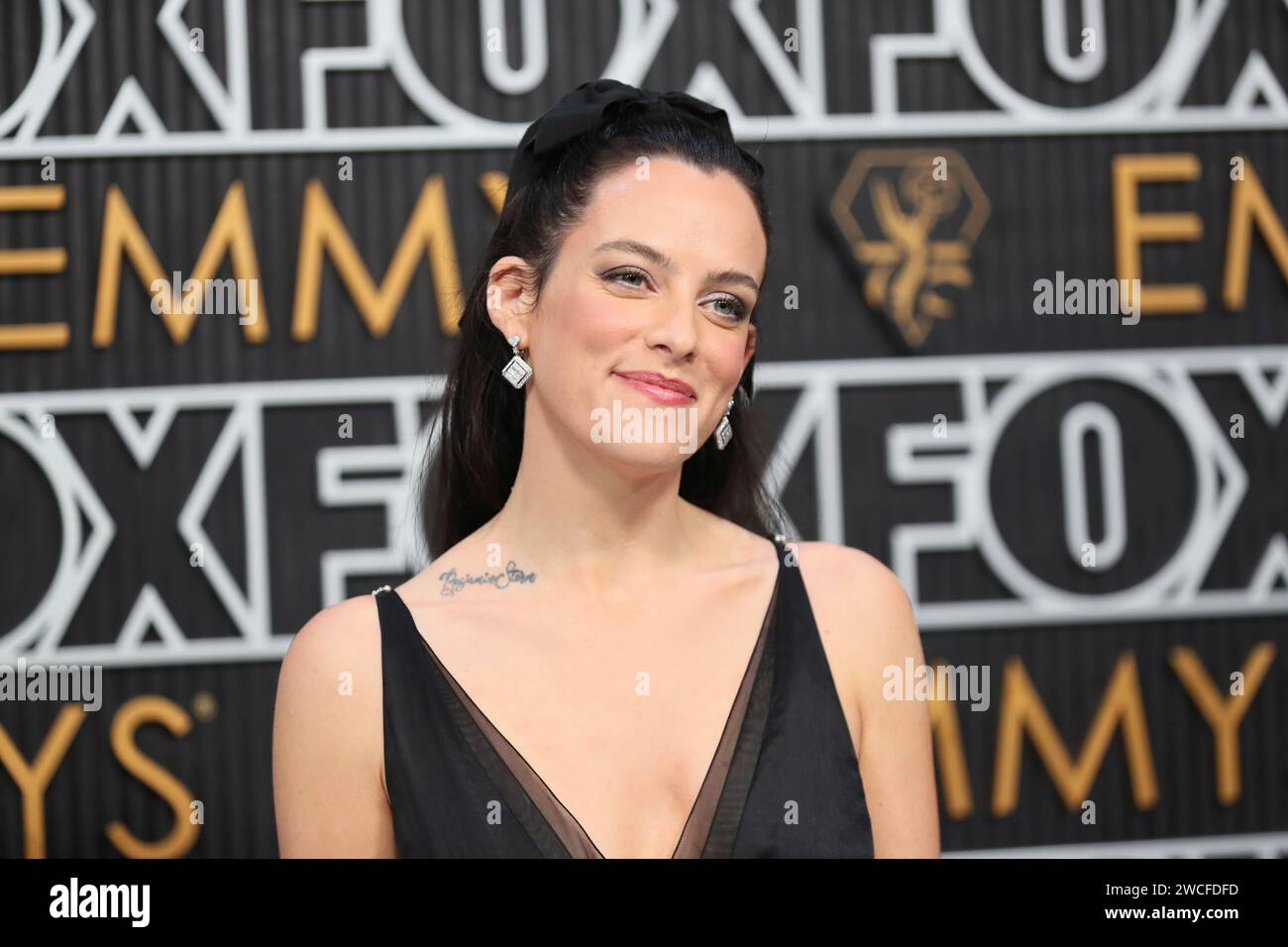 Riley Keough poses for a Red Carpet portrait at the 75th Emmy Awards on ...