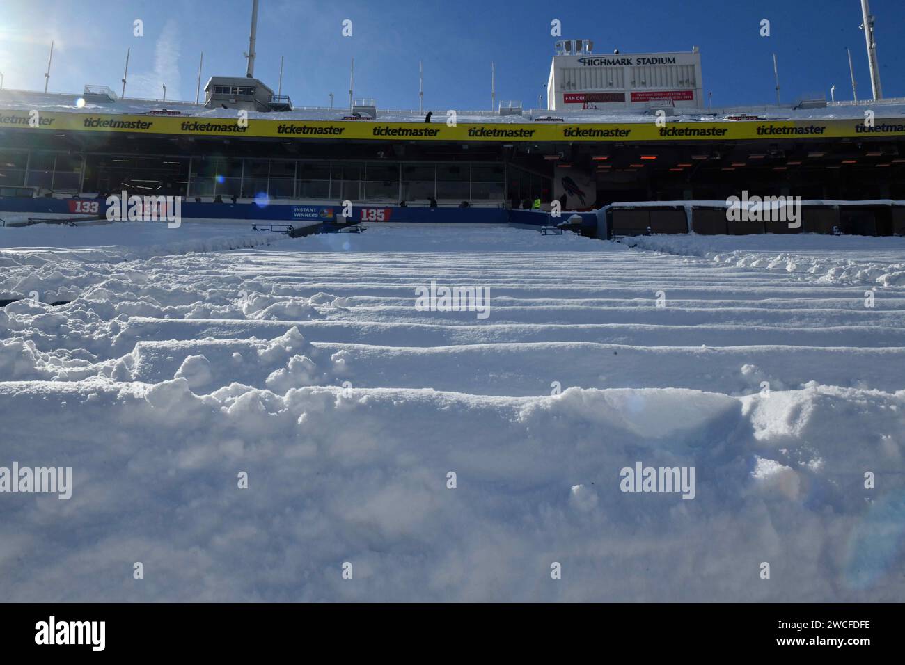 Orchard Park, New York, USA. 15th Jan, 2024. January 15th, 2024 Highmark Stadium covered in snow ...