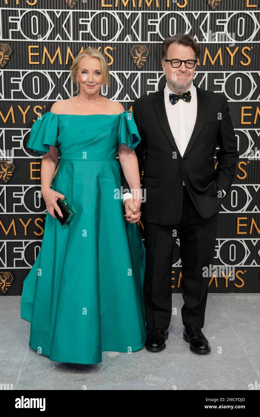Allison Binder, let, and Tyson Binder arrive at the 75th Primetime Emmy ...
