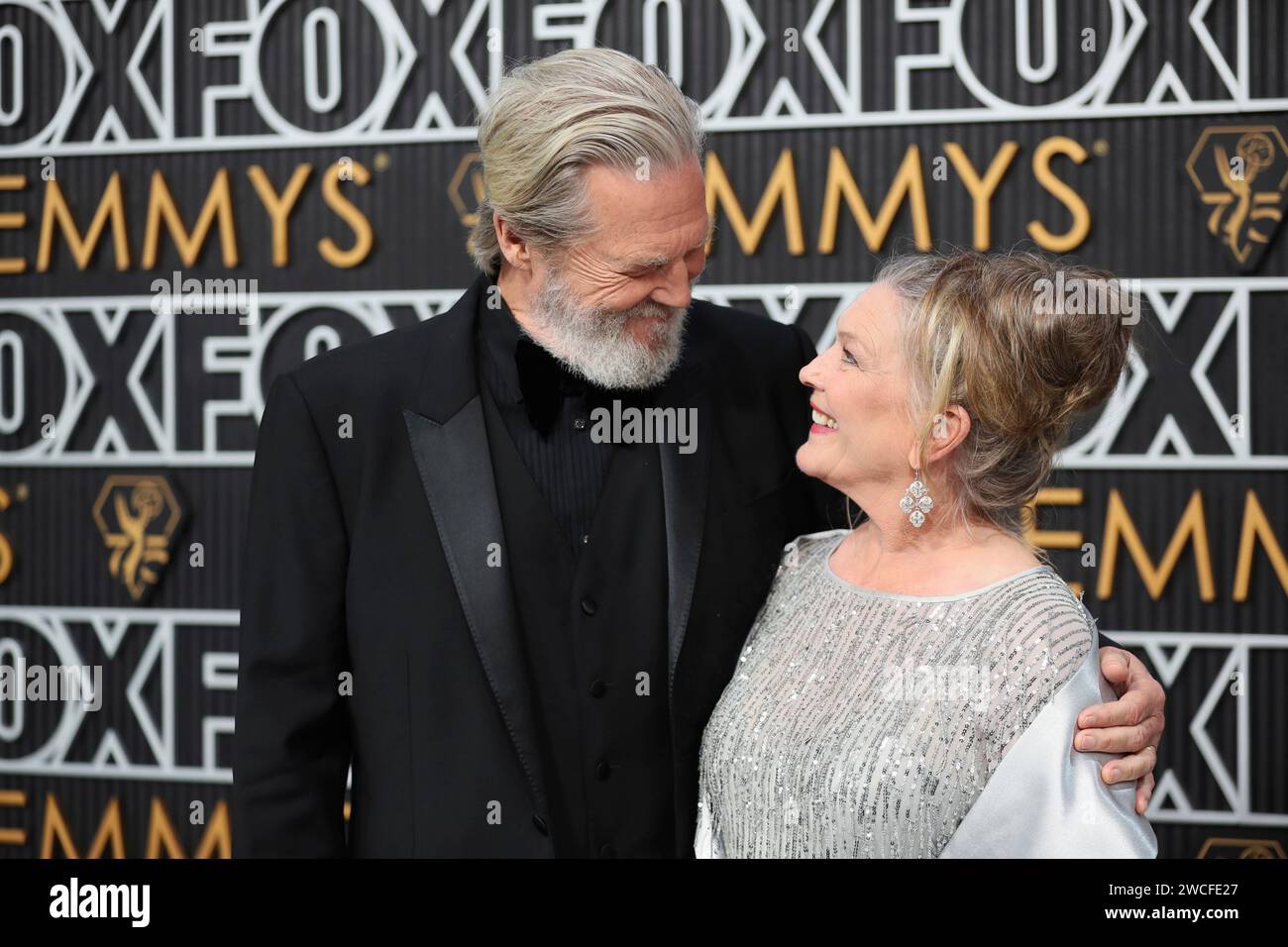 Jeff Bridges, left, and Susan Geston pose for a Red Carpet portrait at ...