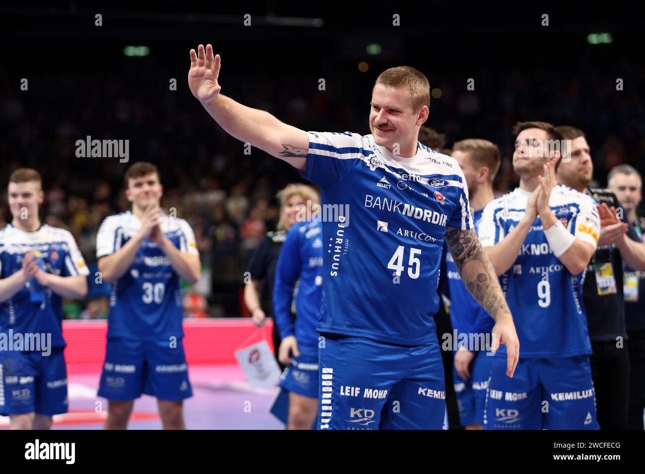Berlin, Allemagne. 16th Jan, 2024. Peter Krogh of Faroe Islands during the Men's EHF Euro 2024 ...