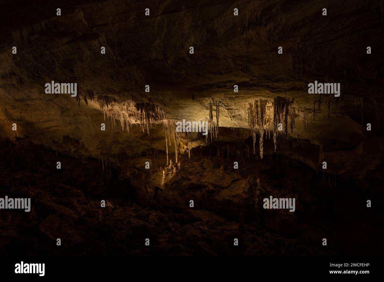 Stalactites LIt By Cave Lighting in Carlsbad Caverns Stock Photo - Alamy