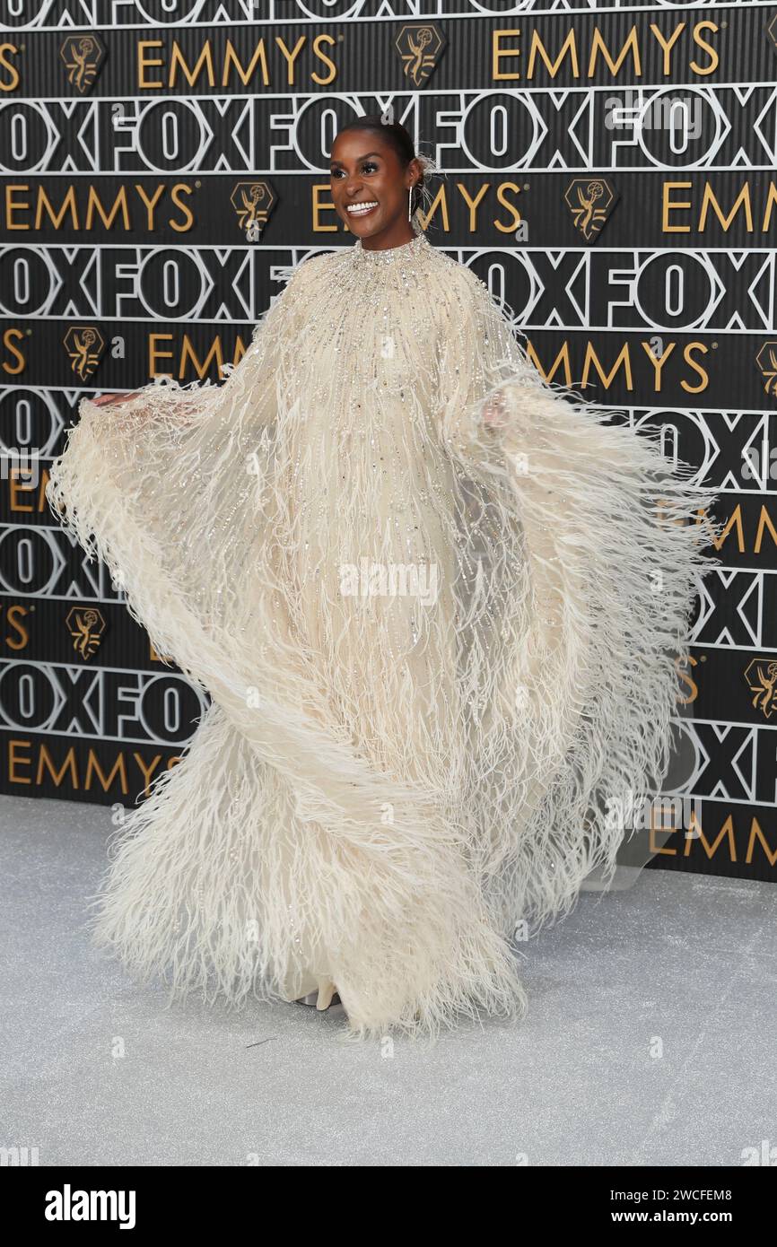 Issa Rae poses for a Red Carpet portrait at the 75th Emmy Awards on ...