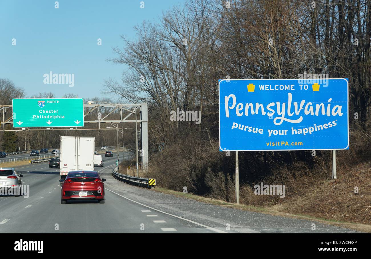Wilmington, Delaware, U.S.A - January 14, 2024 - The welcome sign into ...