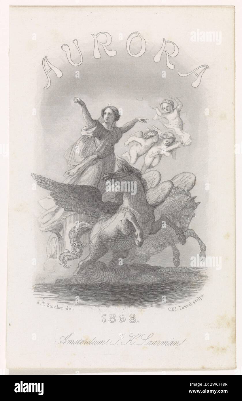 Aurora on a car drawn by two winged horses, Edouard Taurel, after ...