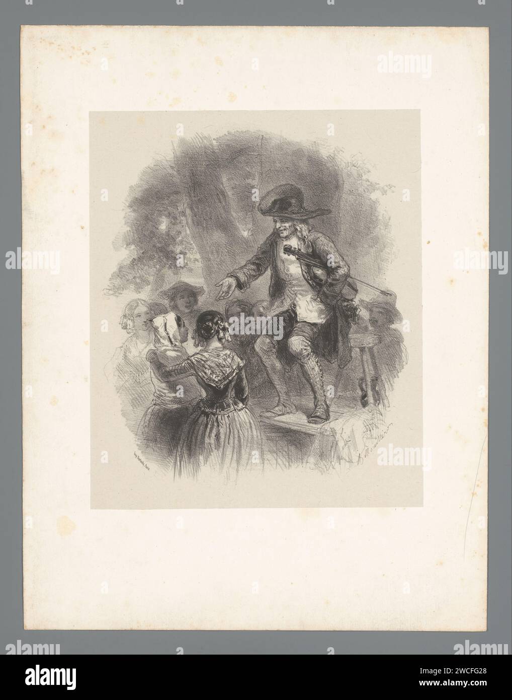 Man with Violin addresses outside from a stage audience, Adolphe ...