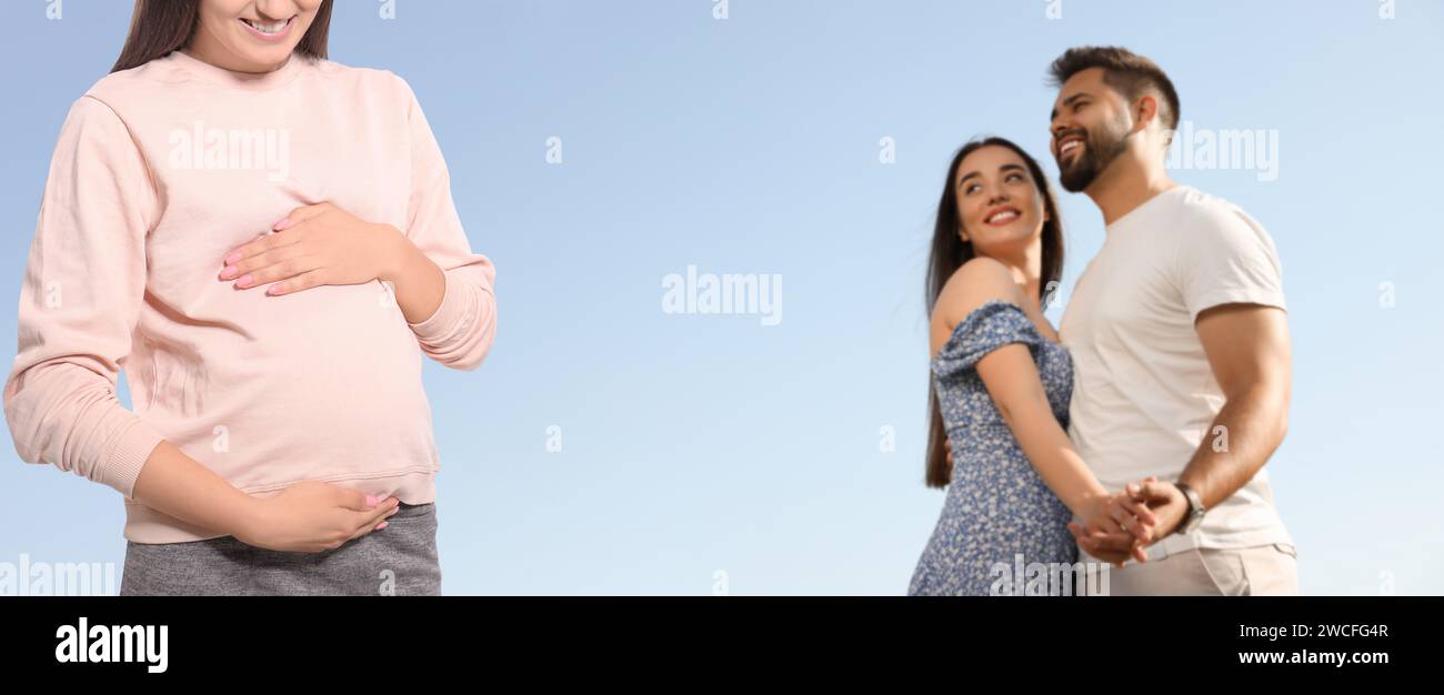 Surrogate mother and intended parents outdoors. Banner design Stock ...