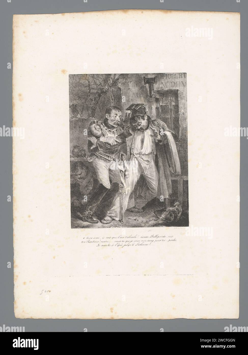 Man supports other man, left man under a table, Denis Auguste Marie ...