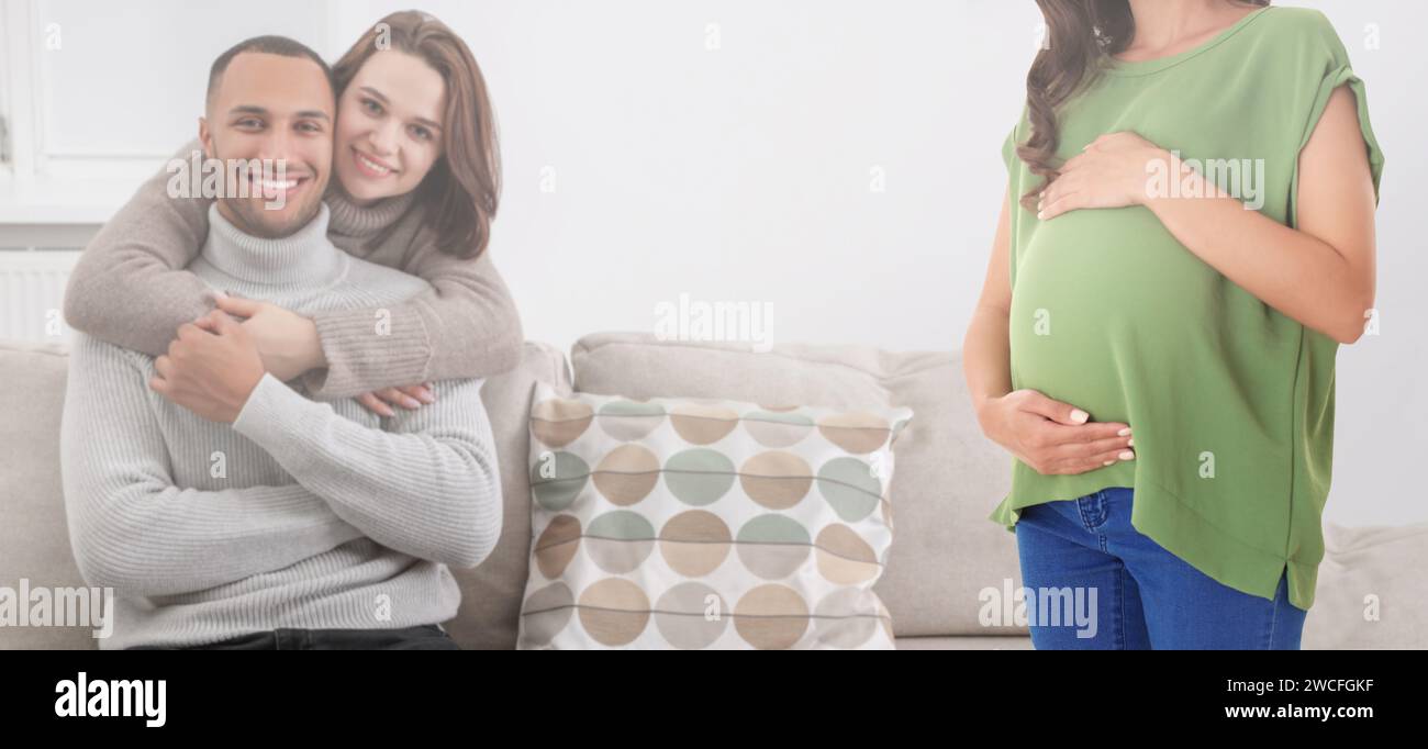 Surrogate mother and intended parents indoors. Banner design Stock ...