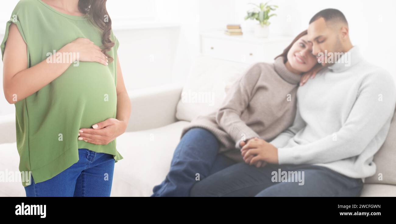 Surrogate mother and intended parents indoors. Banner design Stock ...