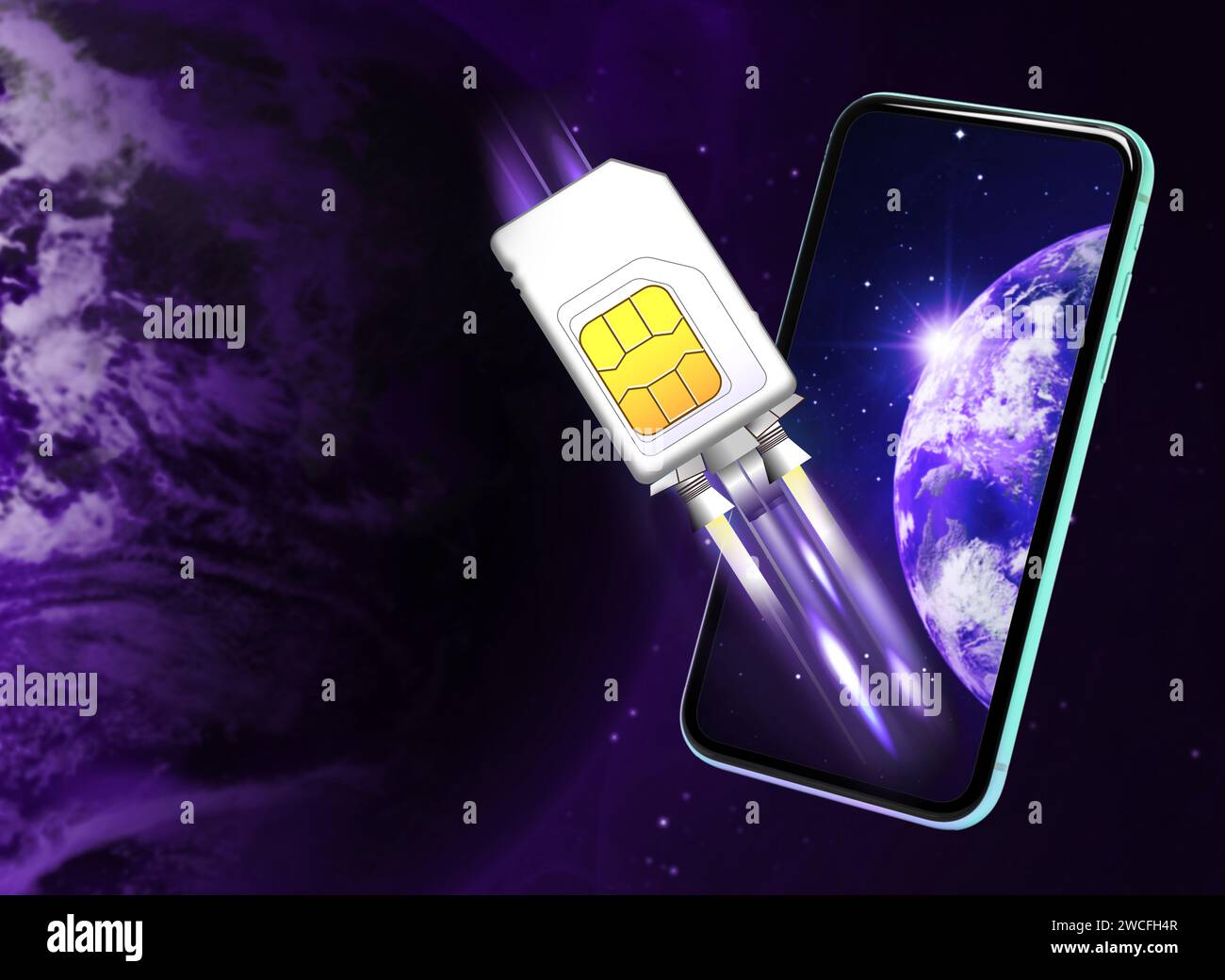 Fast internet connection. SIM card flying out of smartphone in space ...