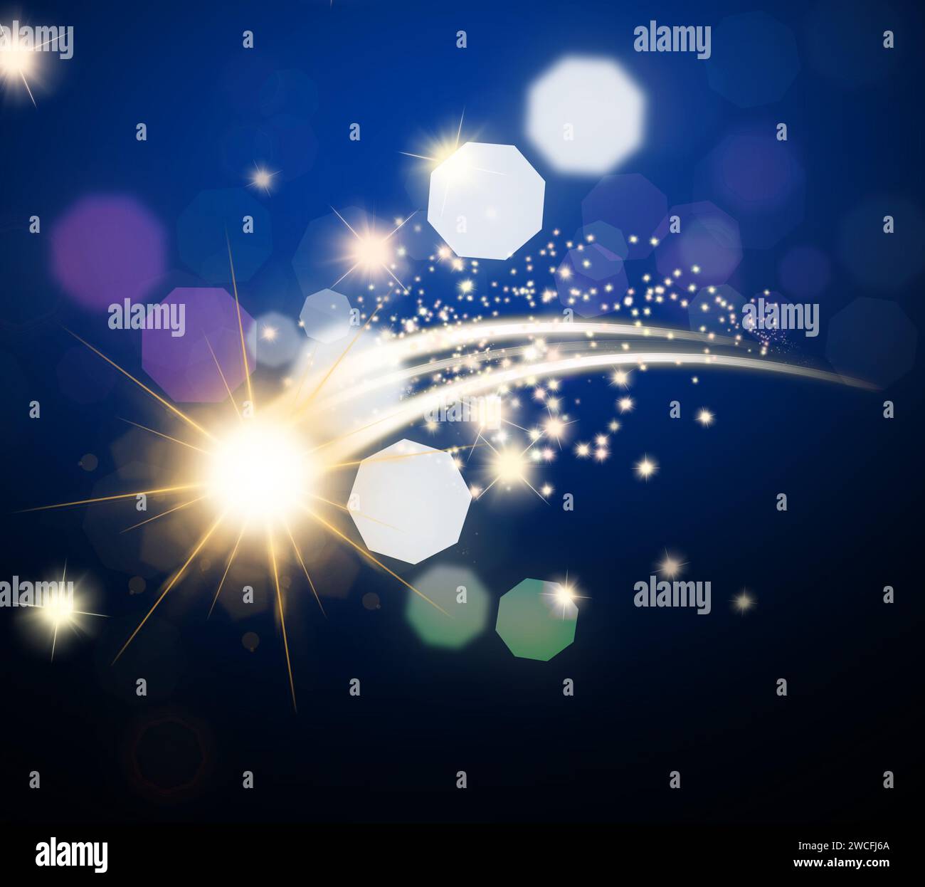 Magic light trace and enchanted lights on blue gradient background ...