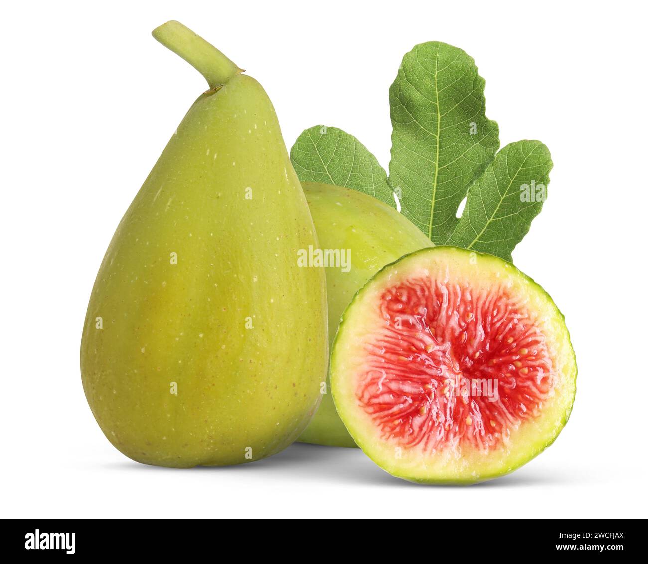 Fresh green figs and leaf isolated on white Stock Photo - Alamy
