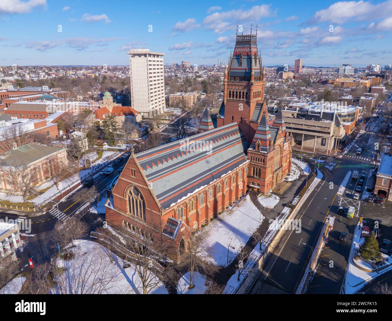 Harvard University Memorial Hall in winter in Old Harvard Yard in ...