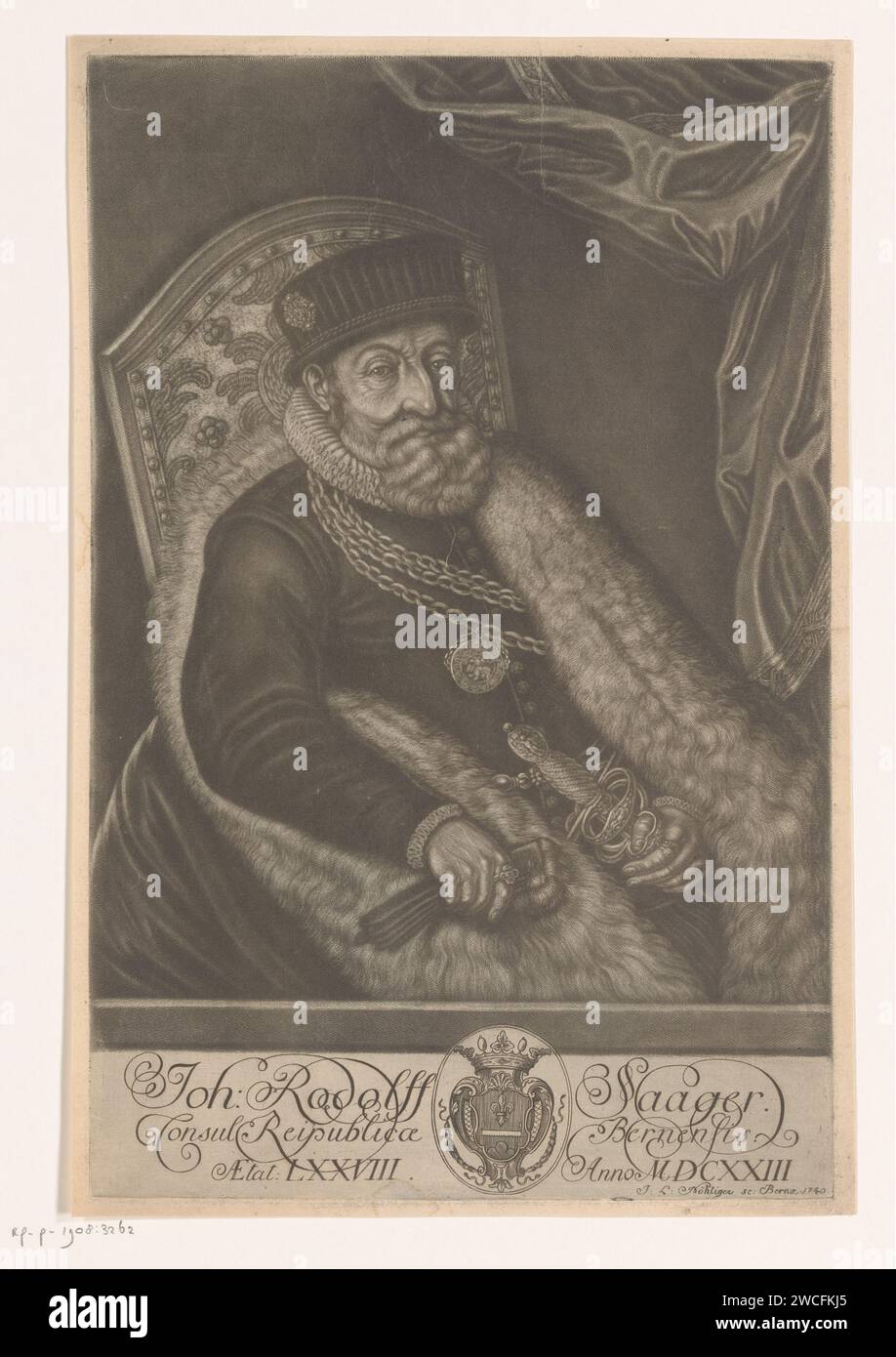 Portrait van Hans Rudolf Sager, Johann Ludwig Nöhtiger, 1740 print Bern ...