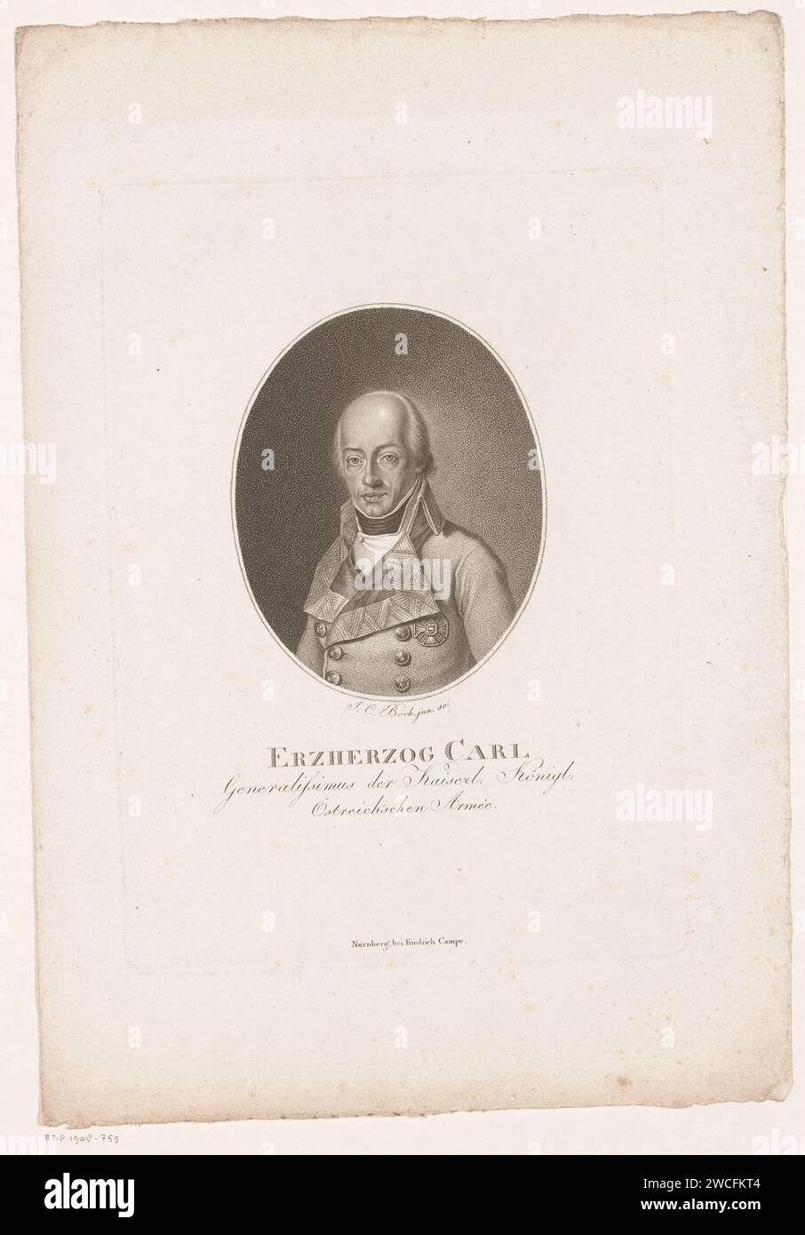 Portrait of Karel Lodewijk Johan, Archduke of Austria, Johann Carl Bock ...