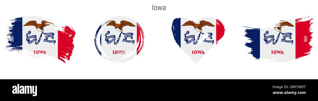 Iowa hand drawn grunge style flag icon set. US state banner in official ...