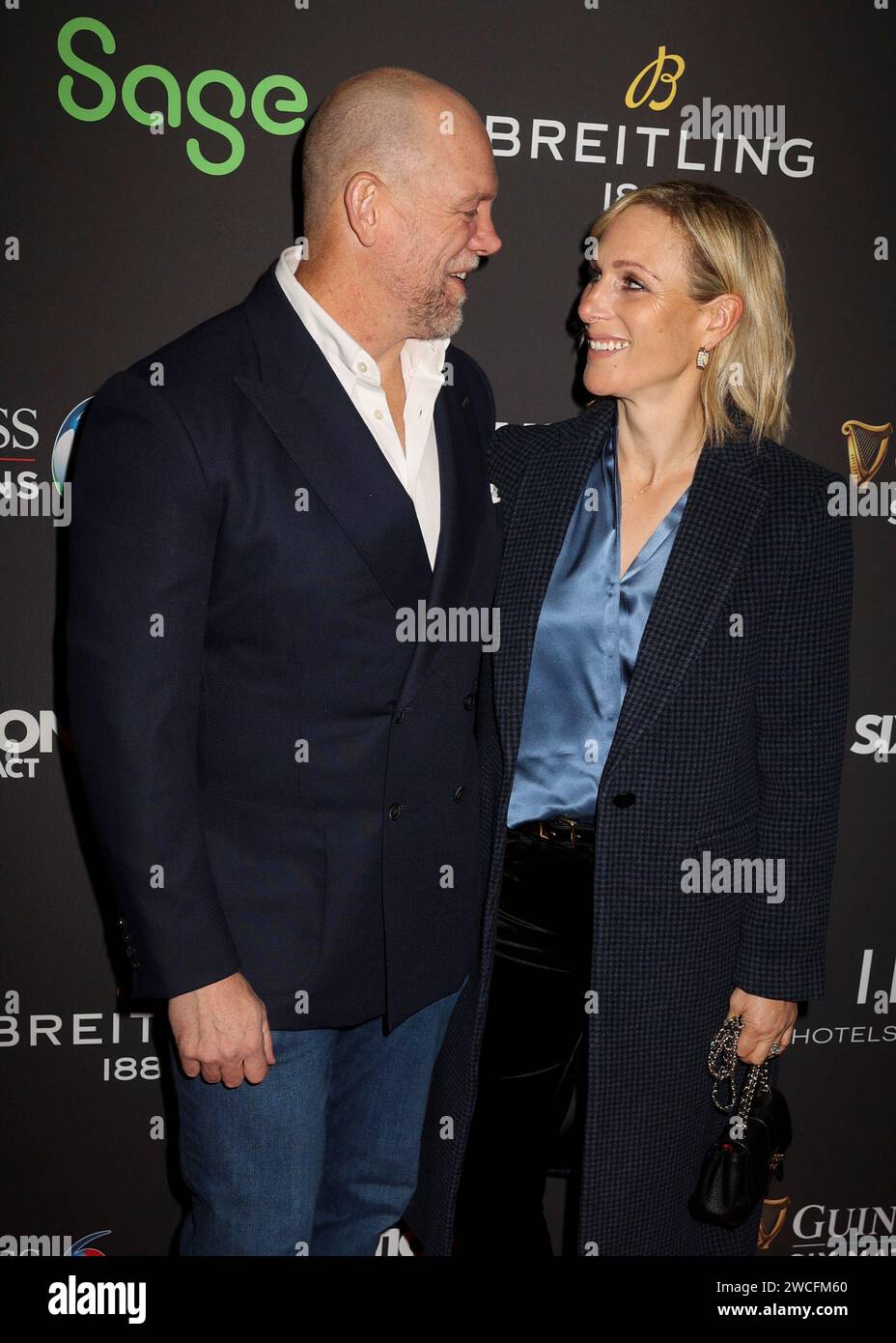 London, UK. 15th Jan, 2024. Mike Tindall and Zara Tindall attend the ...