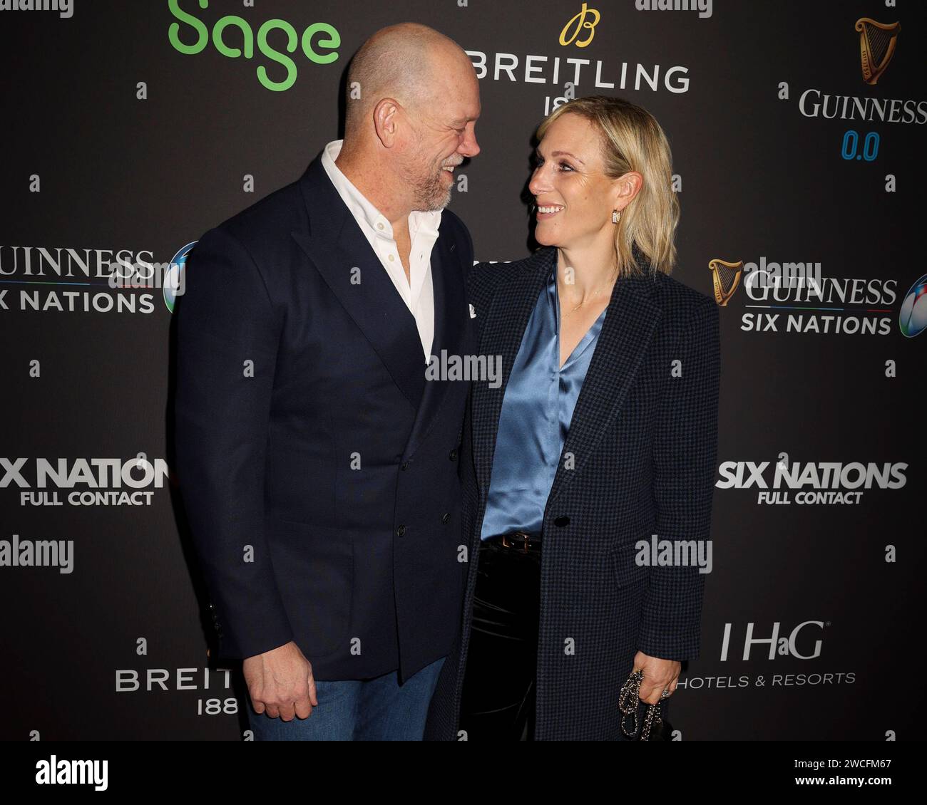 London, UK. 15th Jan, 2024. Mike Tindall and Zara Tindall attend the ...
