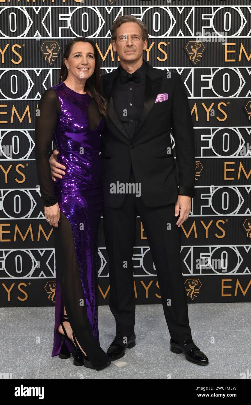Cara Lisco, left, and Jonathan Lisco arrive at the 75th Primetime Emmy ...
