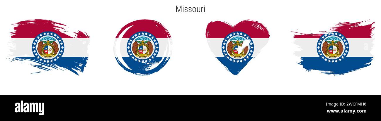 Missouri hand drawn grunge style flag icon set. US state banner in ...