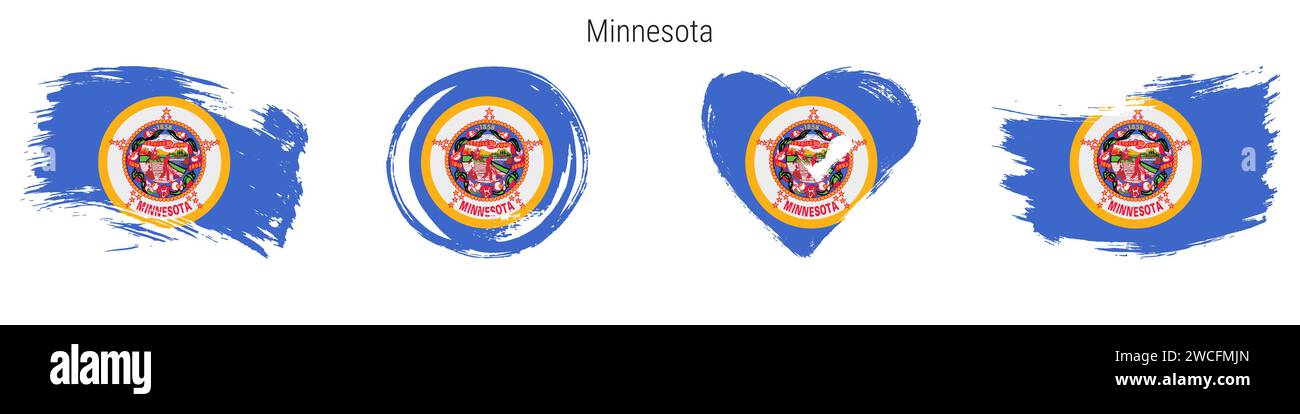 Minnesota hand drawn grunge style flag icon set. US state banner in ...