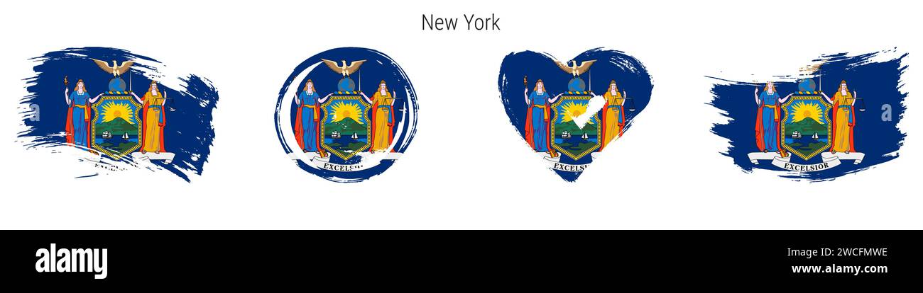 New York hand drawn grunge style flag icon set. US state banner in ...