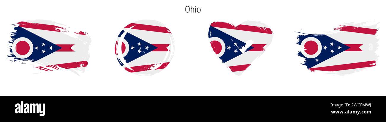 Ohio hand drawn grunge style flag icon set. US state banner in official ...