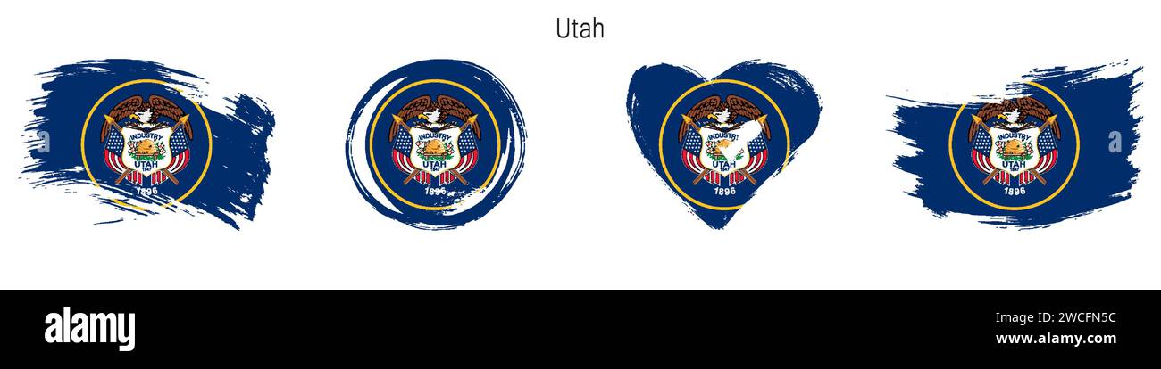Utah hand drawn grunge style flag icon set. US state banner in official ...
