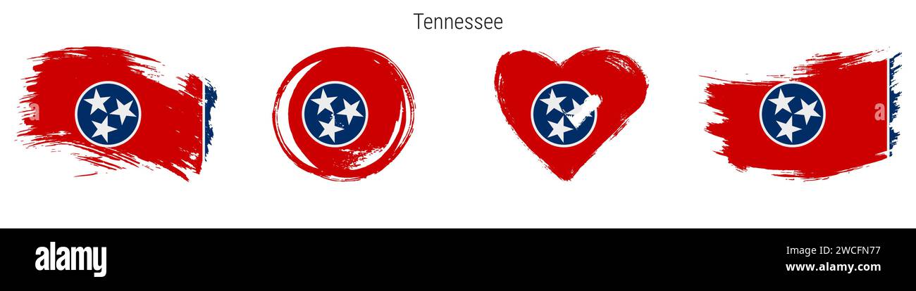 Tennessee hand drawn grunge style flag icon set. US state banner in ...